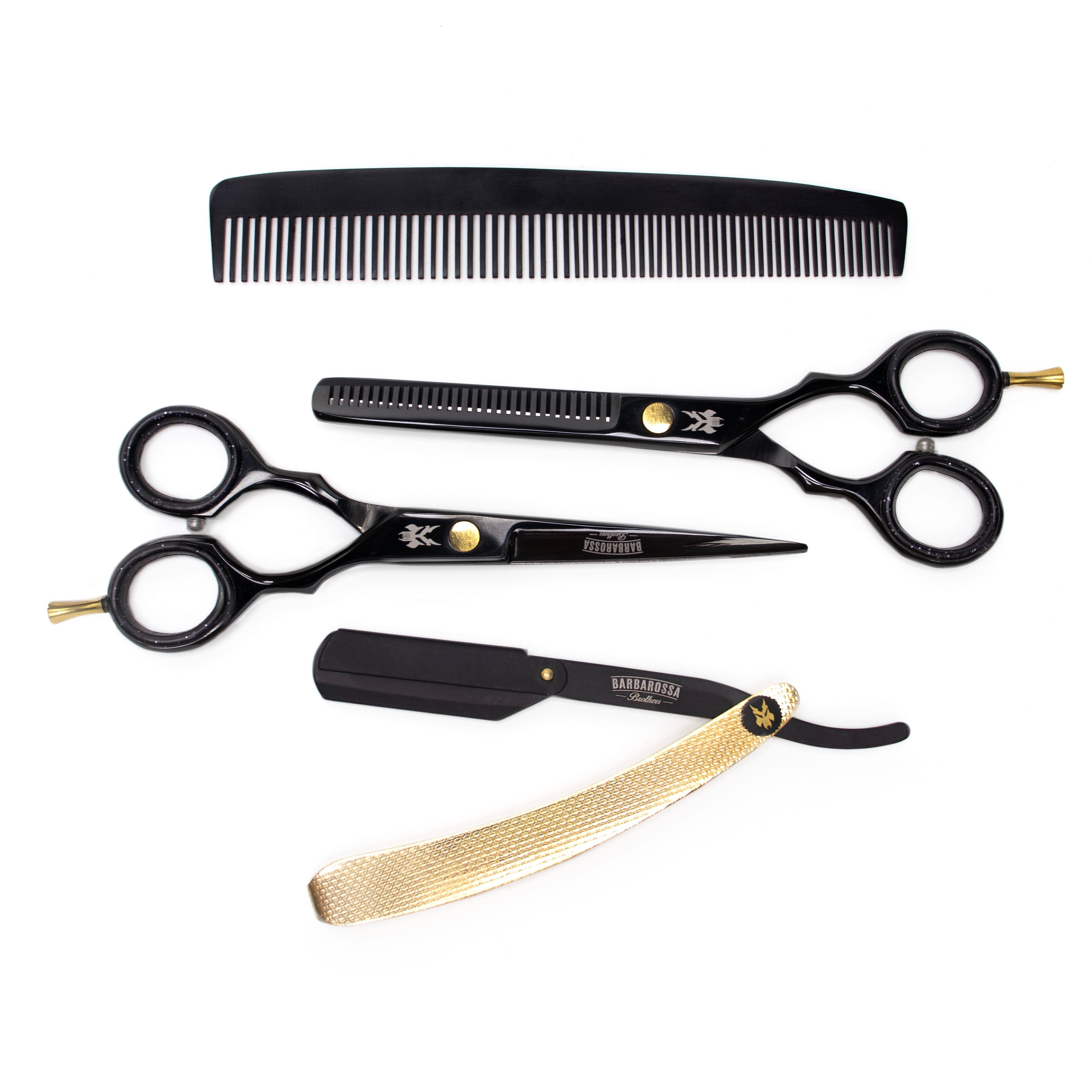 6" Japanese Steel Scissors & Razor Set - Gloss Black & 24k Gold ...
