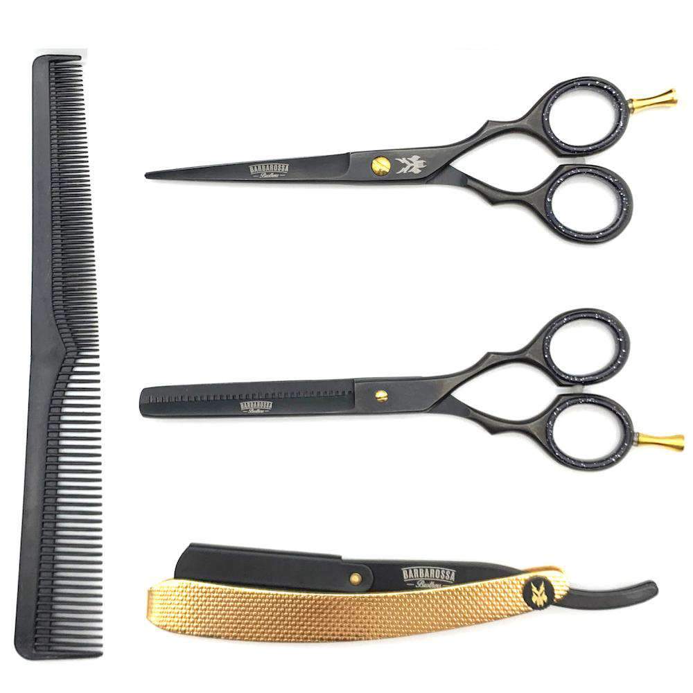 6" Japanese Steel Scissors & Razor Set - Matt Black & 24k Gold ...